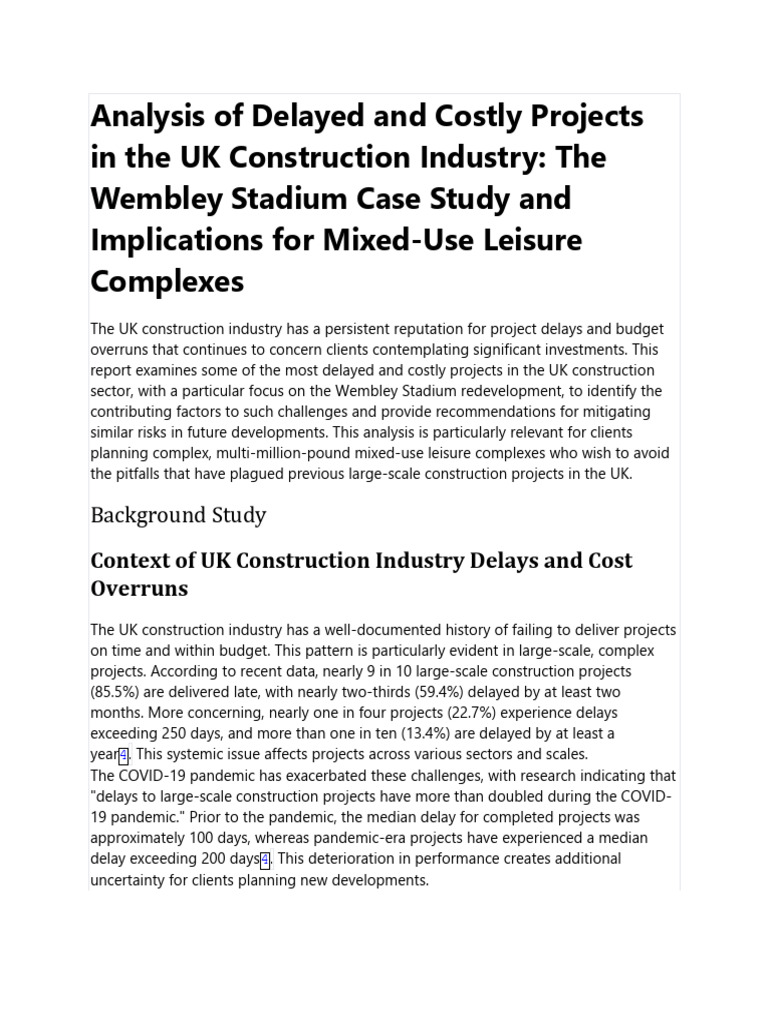 Wembley Stadium Project Delays Analysis | PDF | Risk Management | Risk