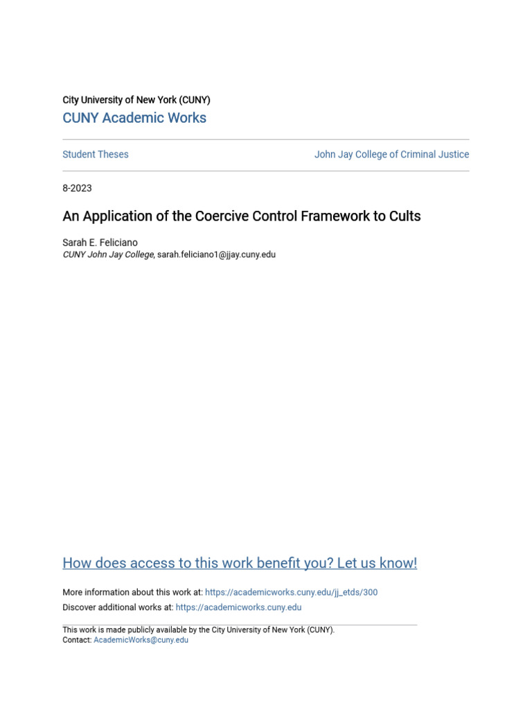 Coercive Control in Cults: A Study | PDF | Human Trafficking | Sex ...