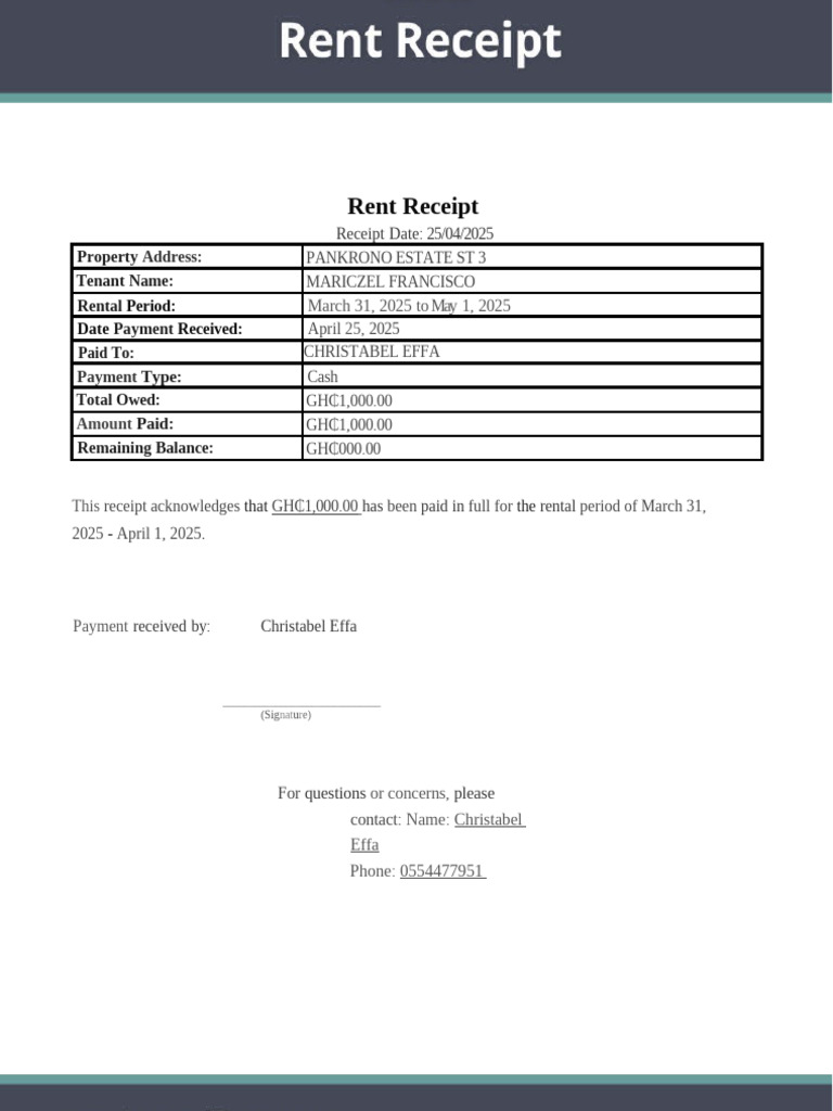 Rent Receipt Sample | PDF
