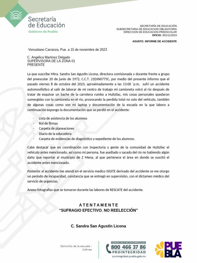Formato_de_oficios Accidente Mtra. Sandra | PDF