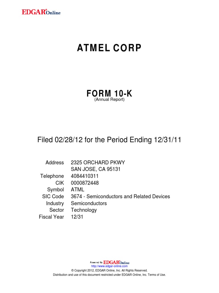 Atmel Corp: FORM 10-K | PDF | Field Programmable Gate Array ...