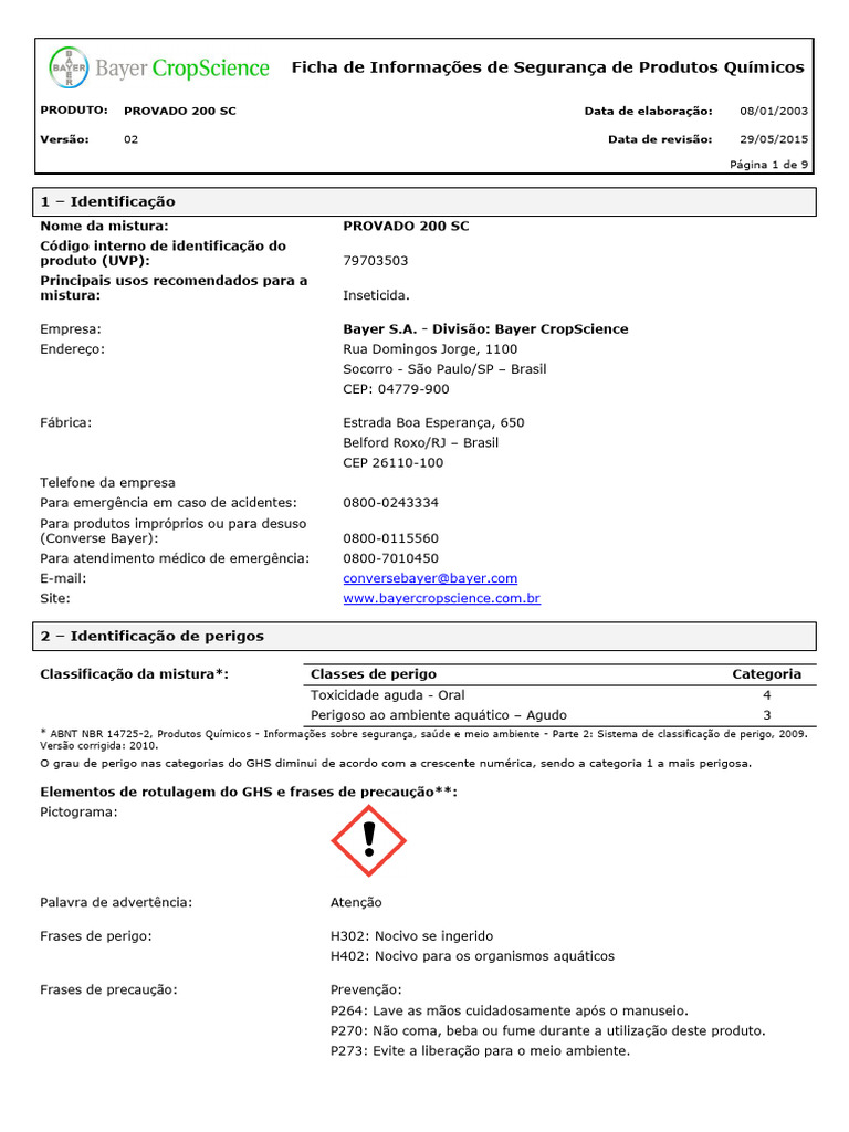 Bula do Inseticida Provado 200 SC | PDF | Incêndios