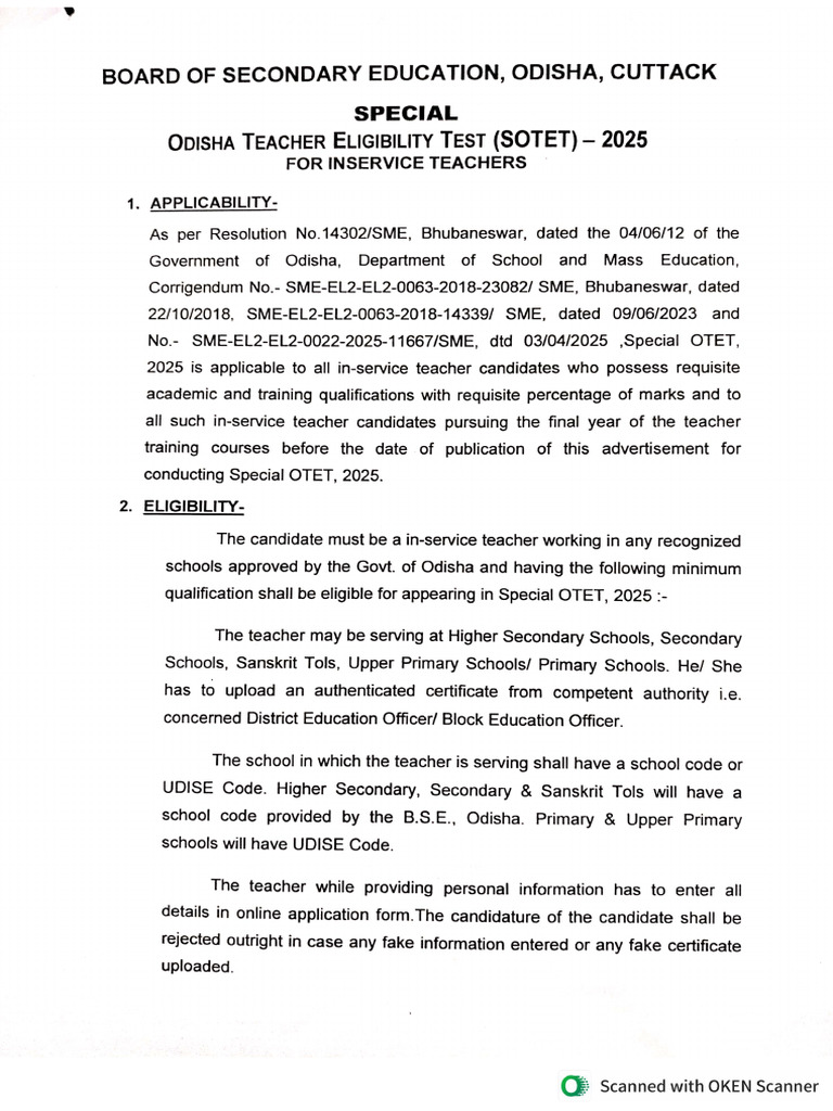 Applicability and Eligibility For SOTET-2025 | PDF