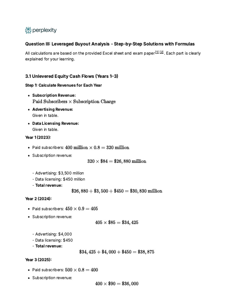 Question III - Leveraged Buyout Analysis - Step-B | PDF | Free Cash ...