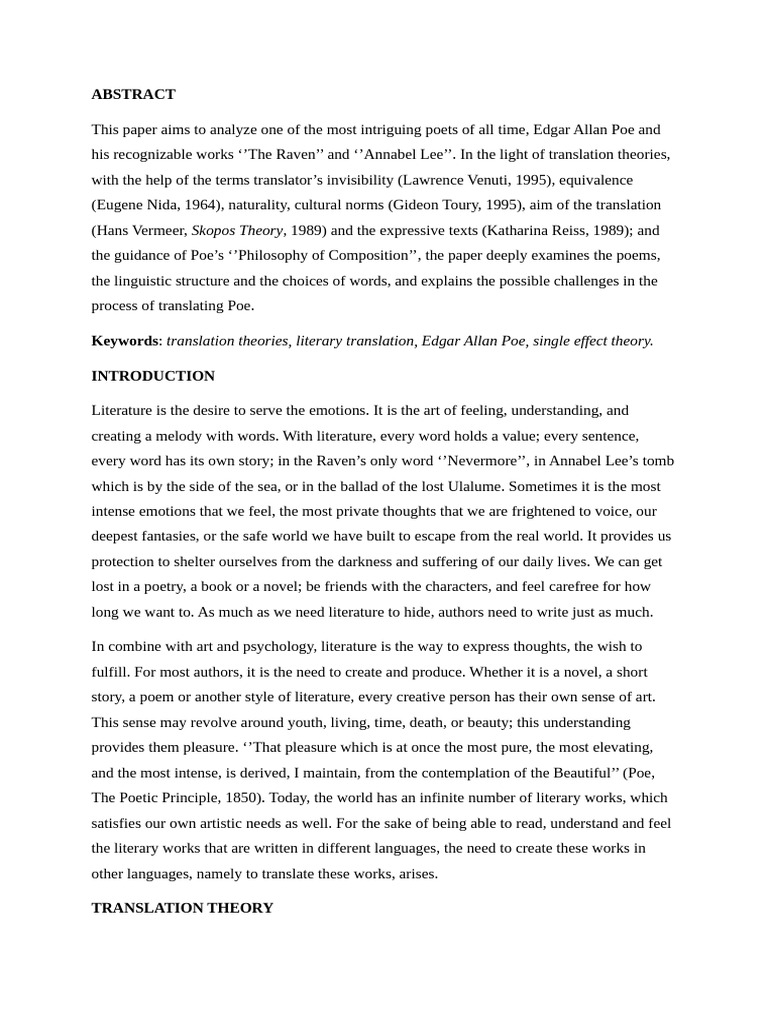 Literary and Translation of Edgar Allan Poe Final. | PDF | The Raven ...