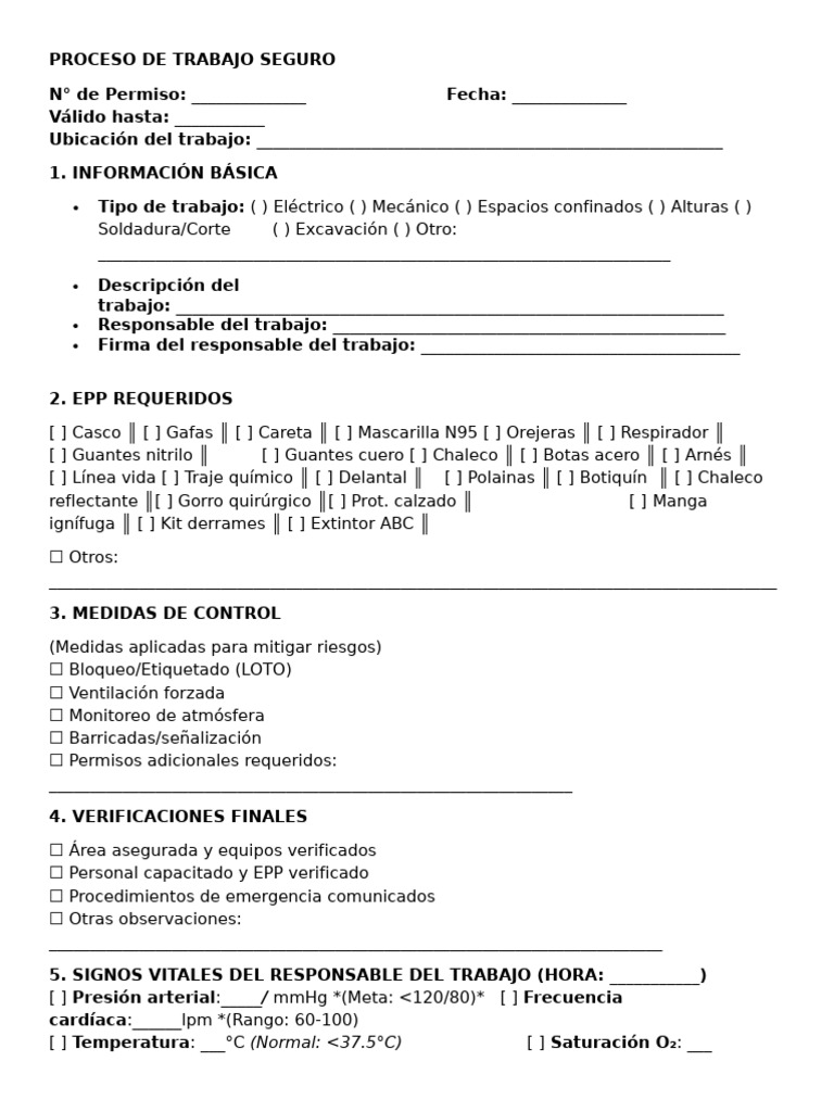 Permiso de Trabajo Seguro (Ejemplo) | PDF