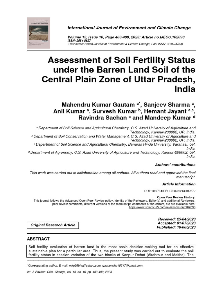 Assessment of Soil Fertility Status Unde | PDF | Soil | Soil Fertility