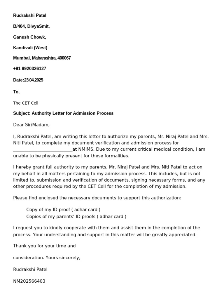 Authority Letter | PDF