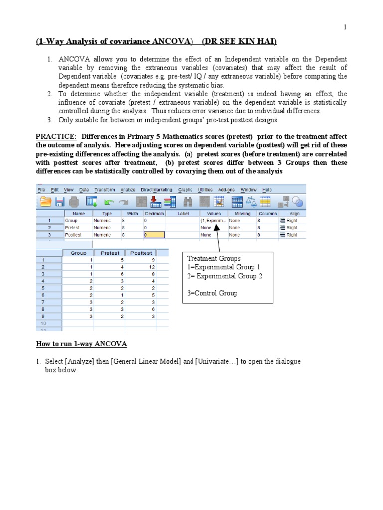 (1-Way Analysis of Covariance ANCOVA) (DR SEE KIN HAI) | PDF | Analysis ...