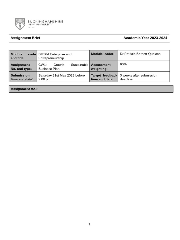 BM564 CW1 Assignment Brief 2024-2025 | PDF | Knowledge
