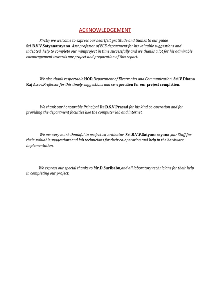 Acknowledgment for Mini Project Support | PDF