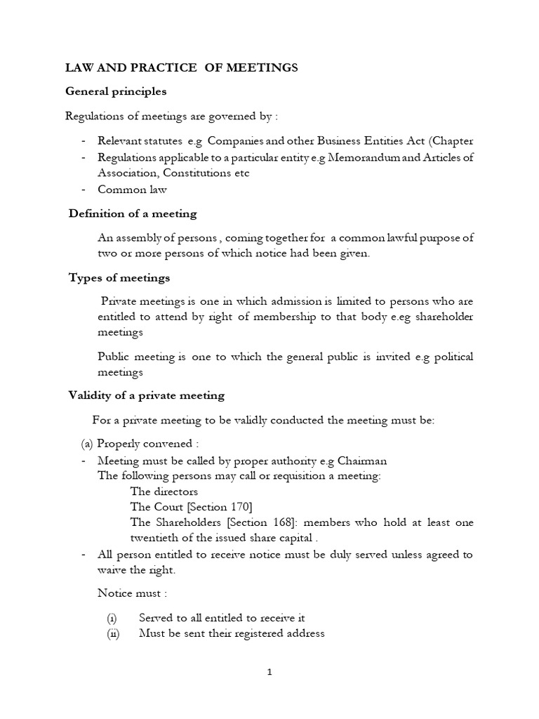 Law and Practice of Meetings 1 | PDF | Quorum | Voting