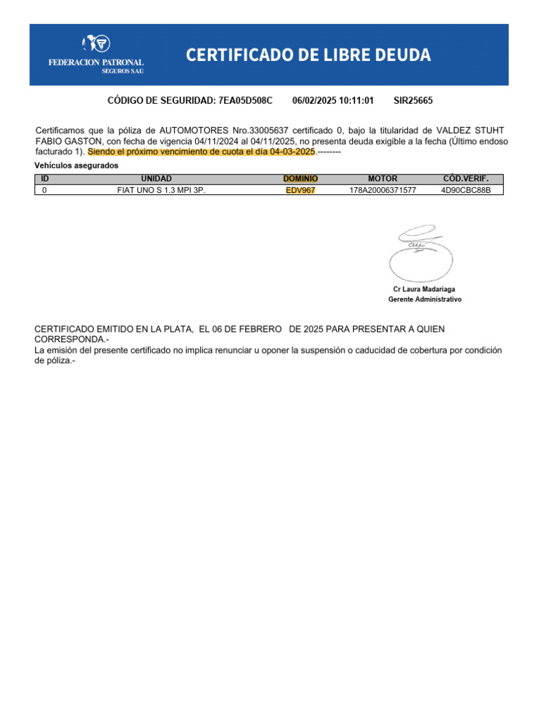 Certificado de Pago | PDF