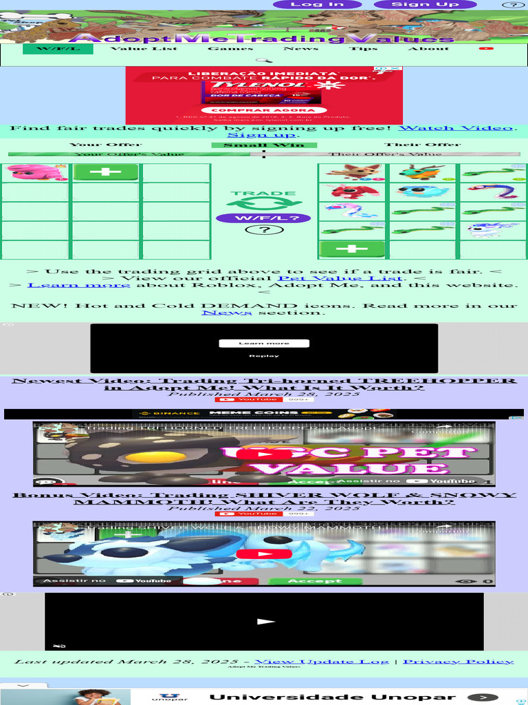 Roblox Adopt Me Trading Values - Win Fair Lose WFL | PDF