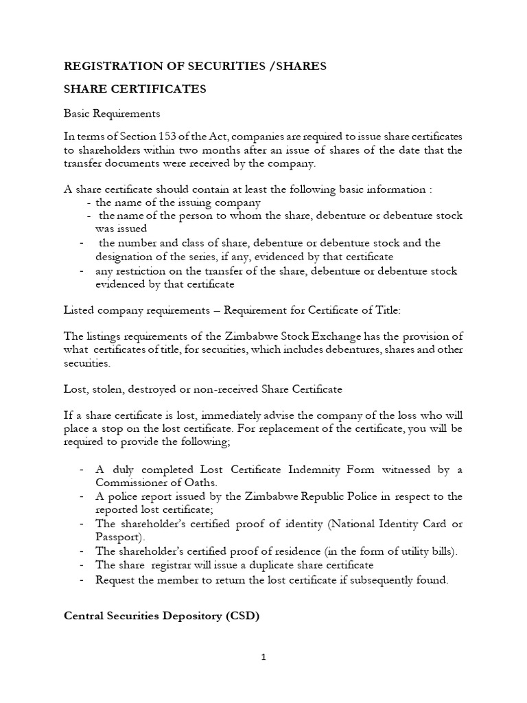 Zimbabwe Share Registration and CSD Guide | PDF | Securities (Finance ...