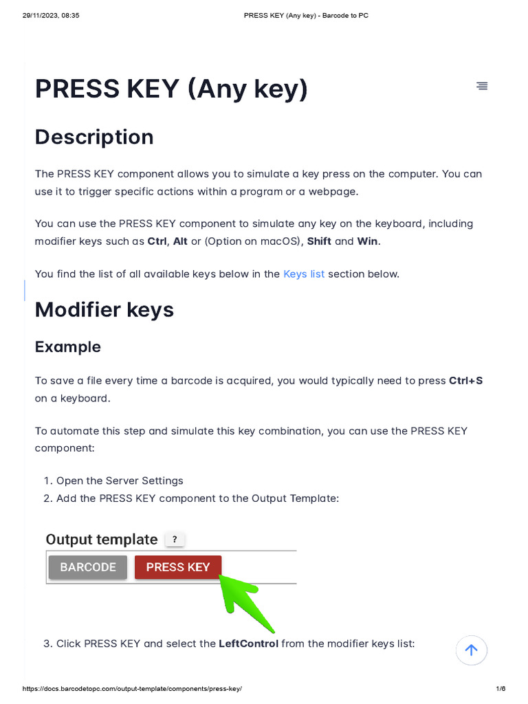 PRESS KEY (Any Key) - Barcode To PC | PDF | Computing | Text