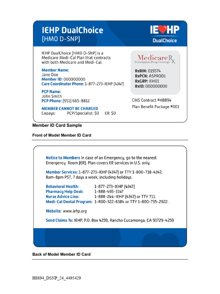 Forms - Other - Iehp Id Card - Dualchoice 01-01-24!12!05-23 | PDF