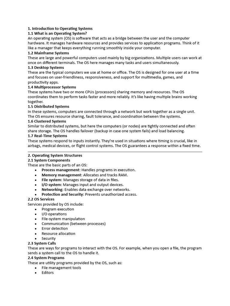OS Module 1 Study Material | PDF | Thread (Computing) | Operating System