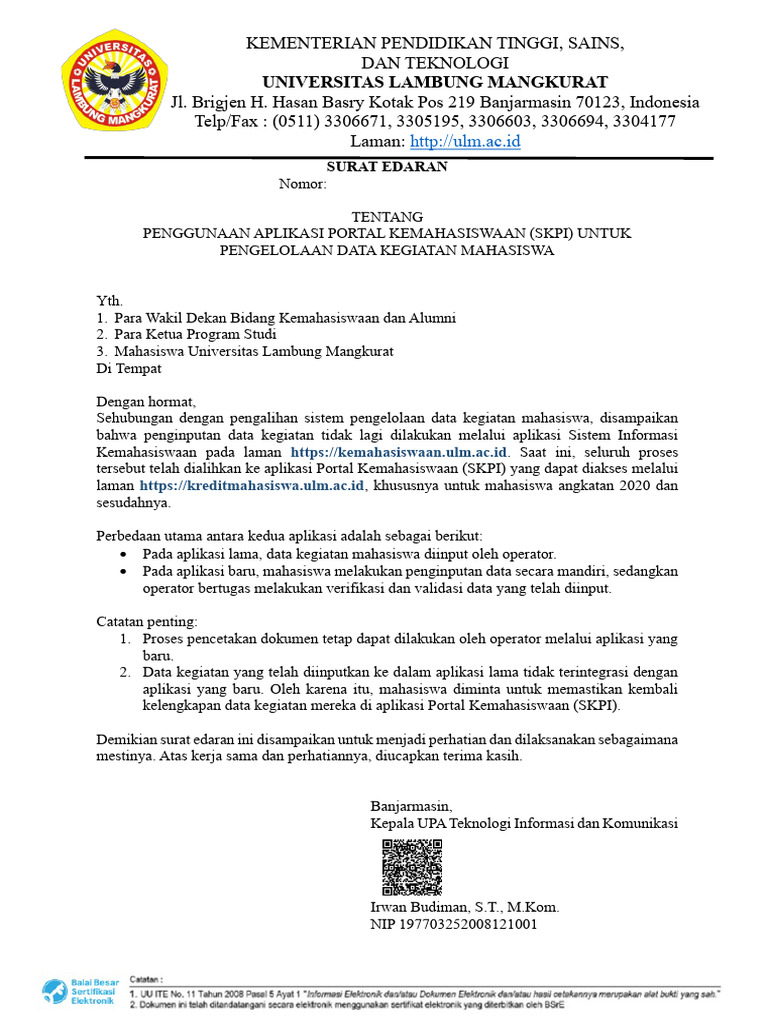 Surat Edaran Si-Skpi | PDF