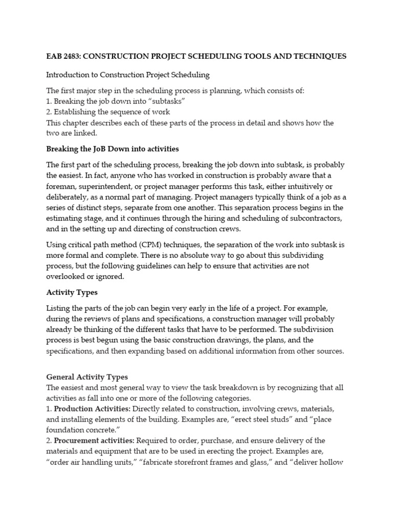 EAB 2483-Introduction to Scheduling Tools and Techniques | PDF ...