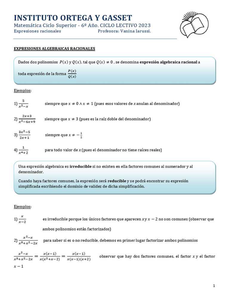 Expresiones Algebraicas Racionales | PDF | Número racional | Multiplicación