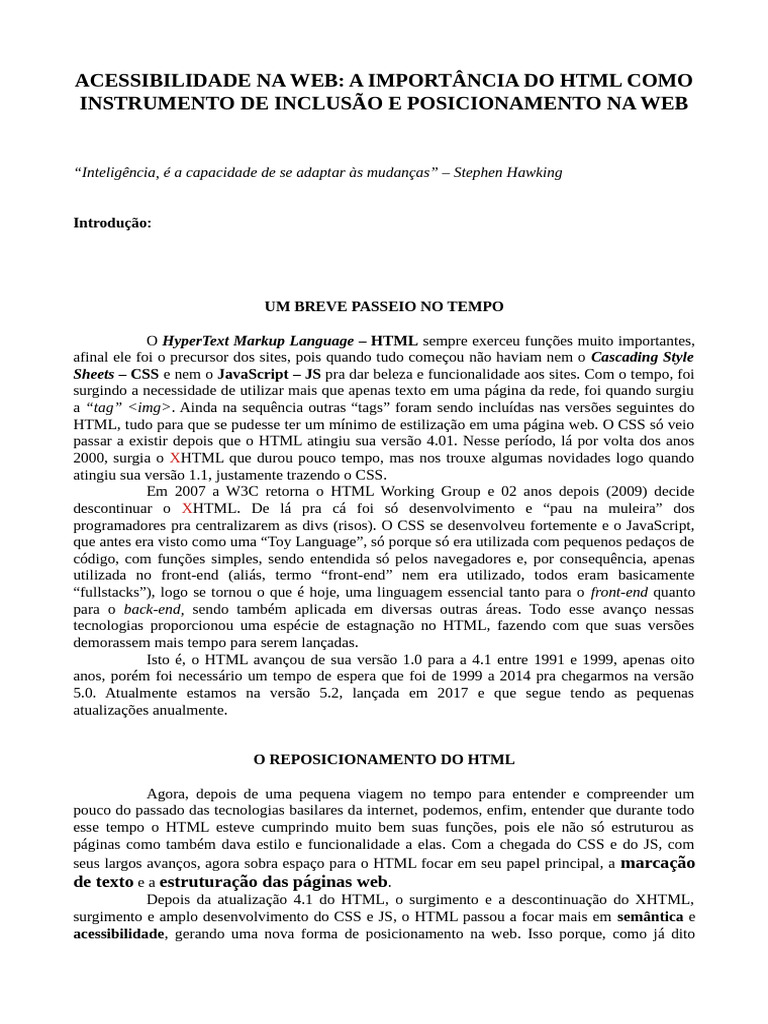 ACESSIBILIDADE NA WEB: A IMPORTÂNCIA DO HTML COMO INSTRUMENTO DE ...