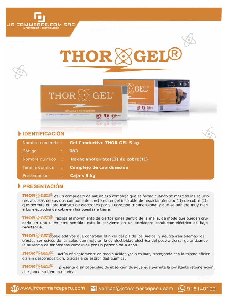T Productos Ficha Tecnica Thor Gel JR Electric GEL | PDF