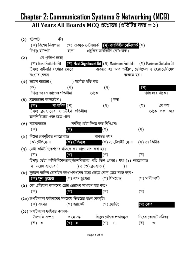 2.0 Communication Systems and Networking (MCQ) | PDF | Digital Technology | Computer Networking