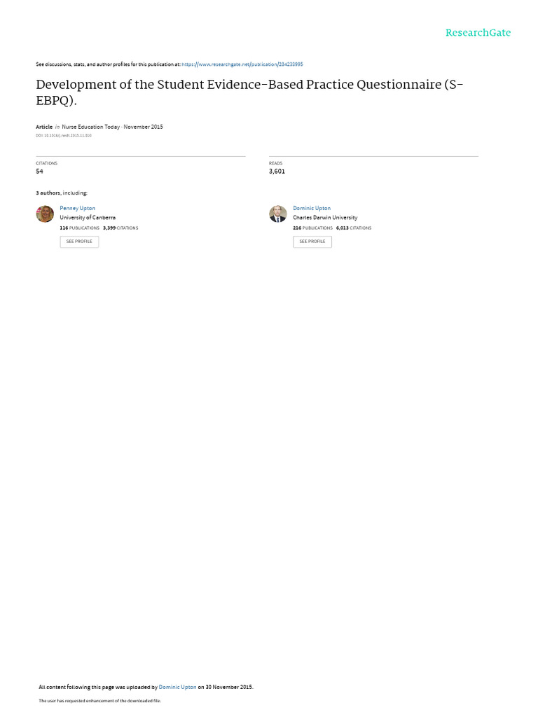 Student Evidence-Based Practice Questionnaire | PDF | Psychometrics ...