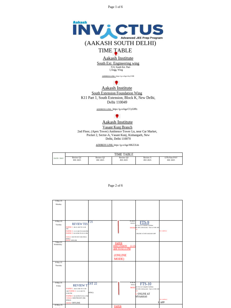 Invictus Time Table (05 May - 11 May 2025) Senior Wing | PDF