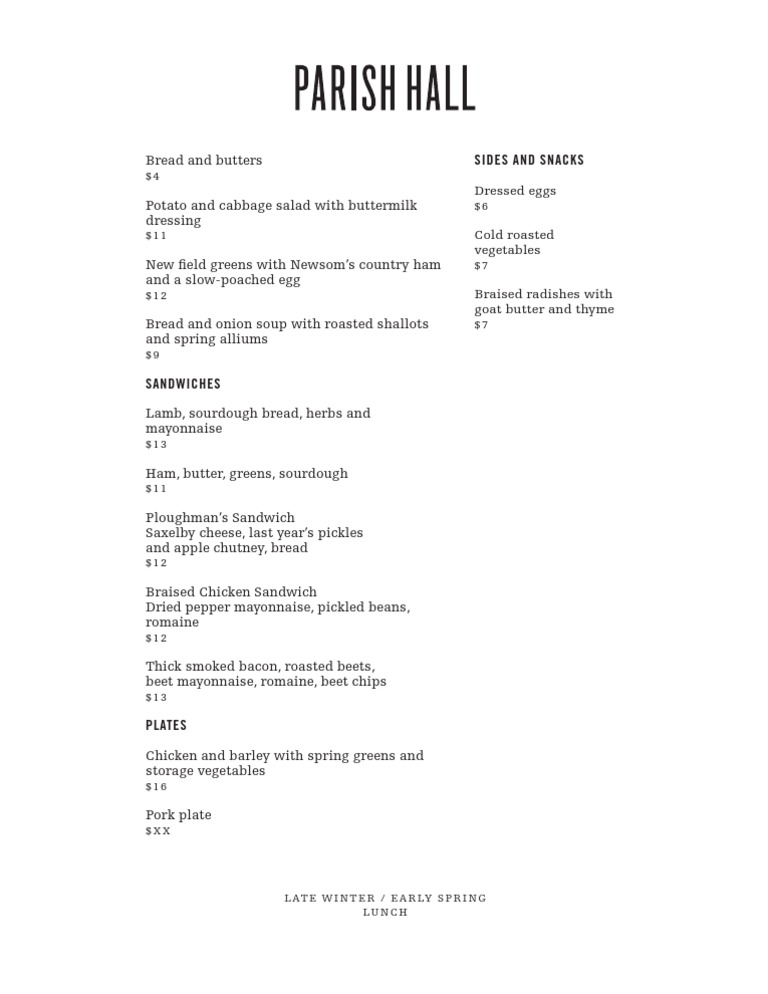Late Winter/Early Spring Lunch Menu | PDF | Cooking, Food & Wine