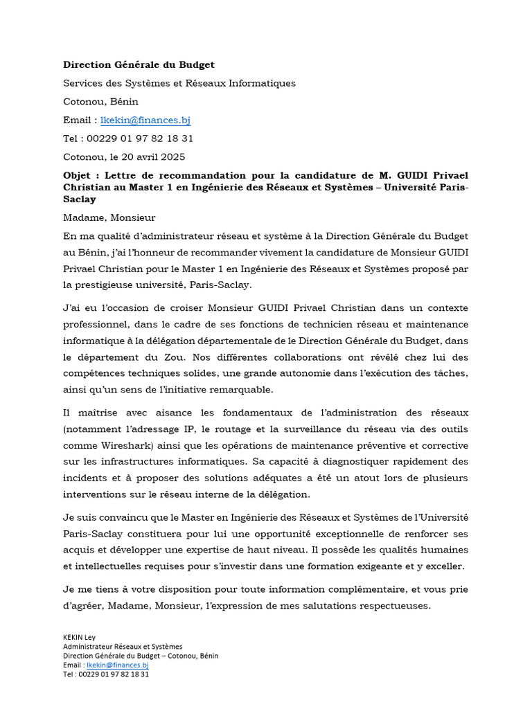 Lettre de Recommandation | PDF