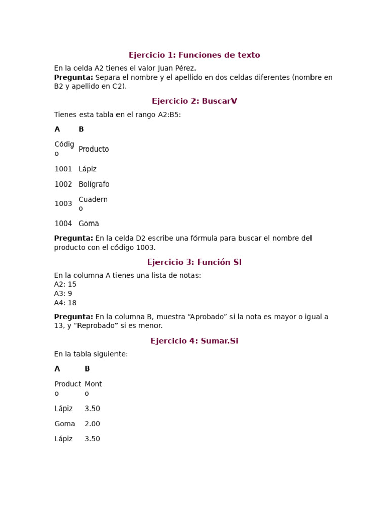 Ejercicios para Practicar Excel | PDF