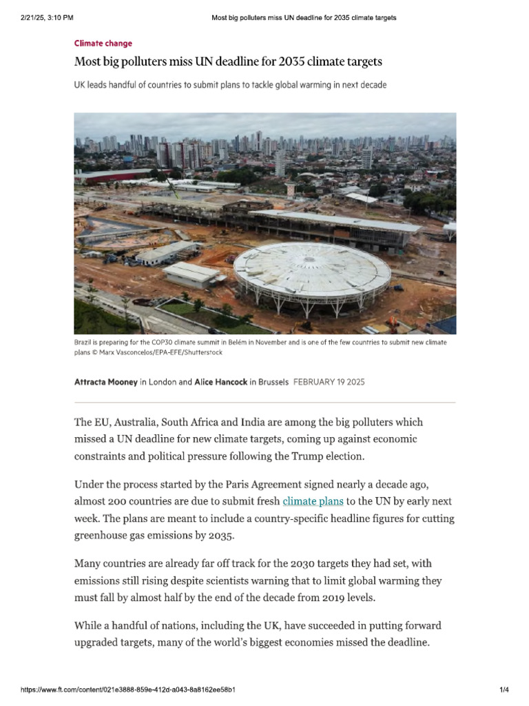 Most Big Polluters Miss UN Deadline For 2035 Climate Targets | PDF