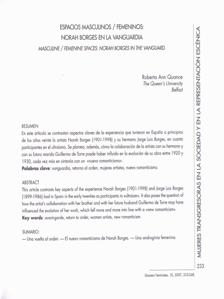 QUANCE. Espacios Masculinos-Femeninos. Norah Borges en La Vanguardia ...