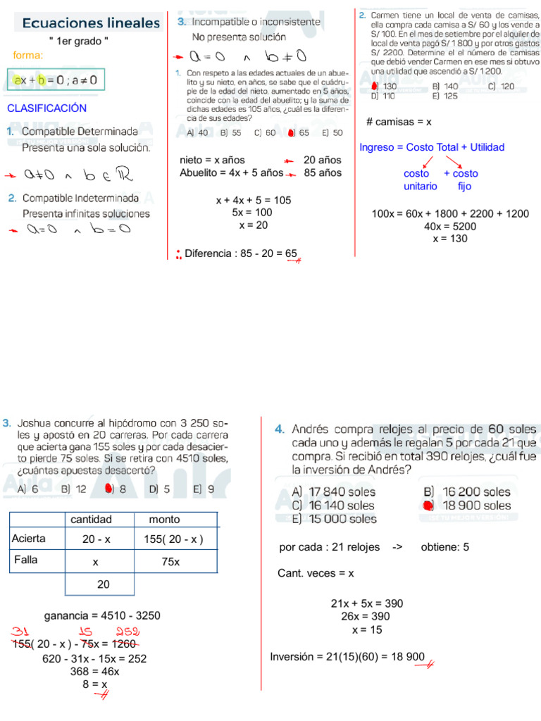 Ecuaciones Lineales y Cuadraticas | PDF | Álgebra | Matemáticas