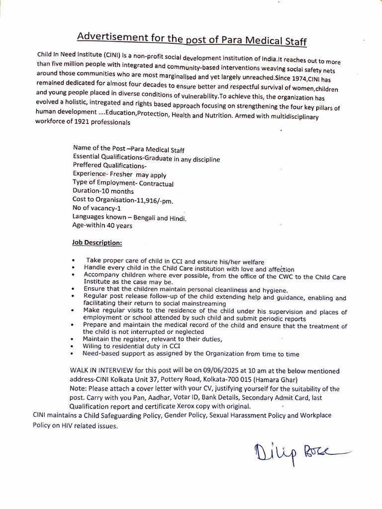 Advertisement For The Post of Paramedical Staff | PDF