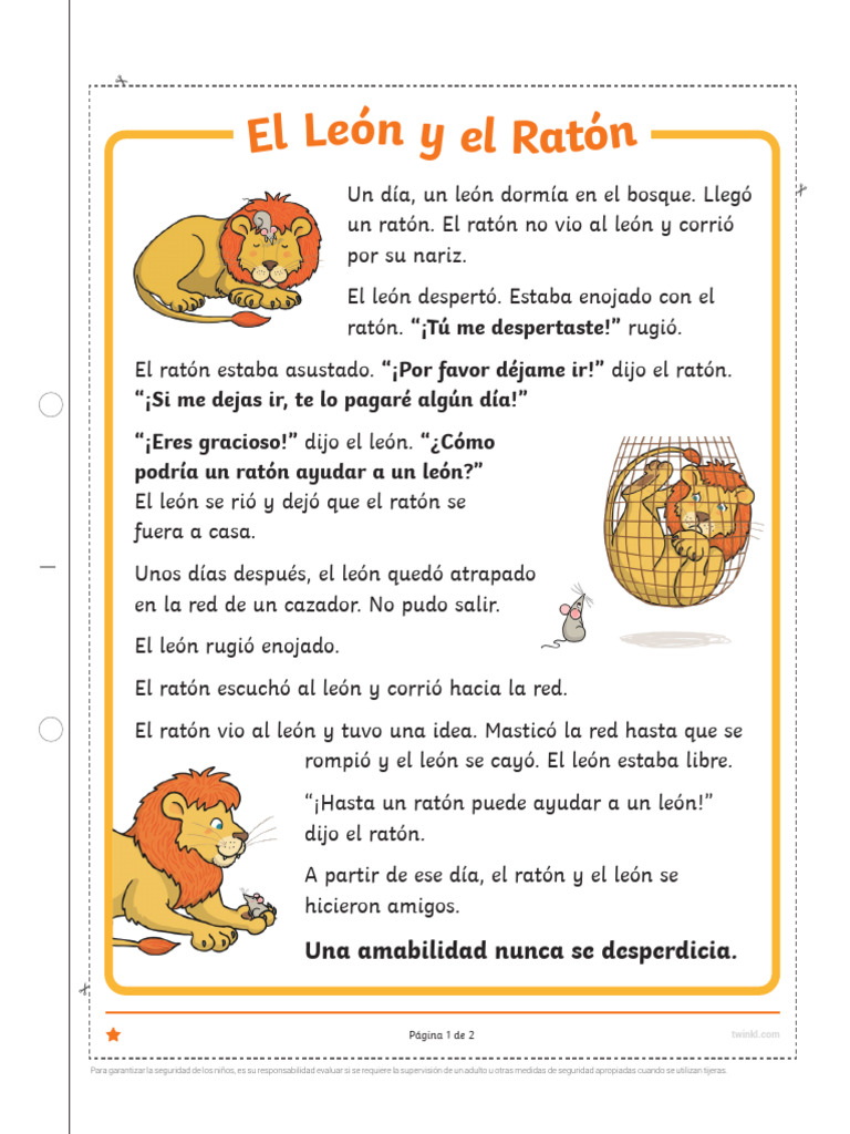 CL L 1718599085 Comprension de Lectura Diferenciada El Leon y El Raton ...