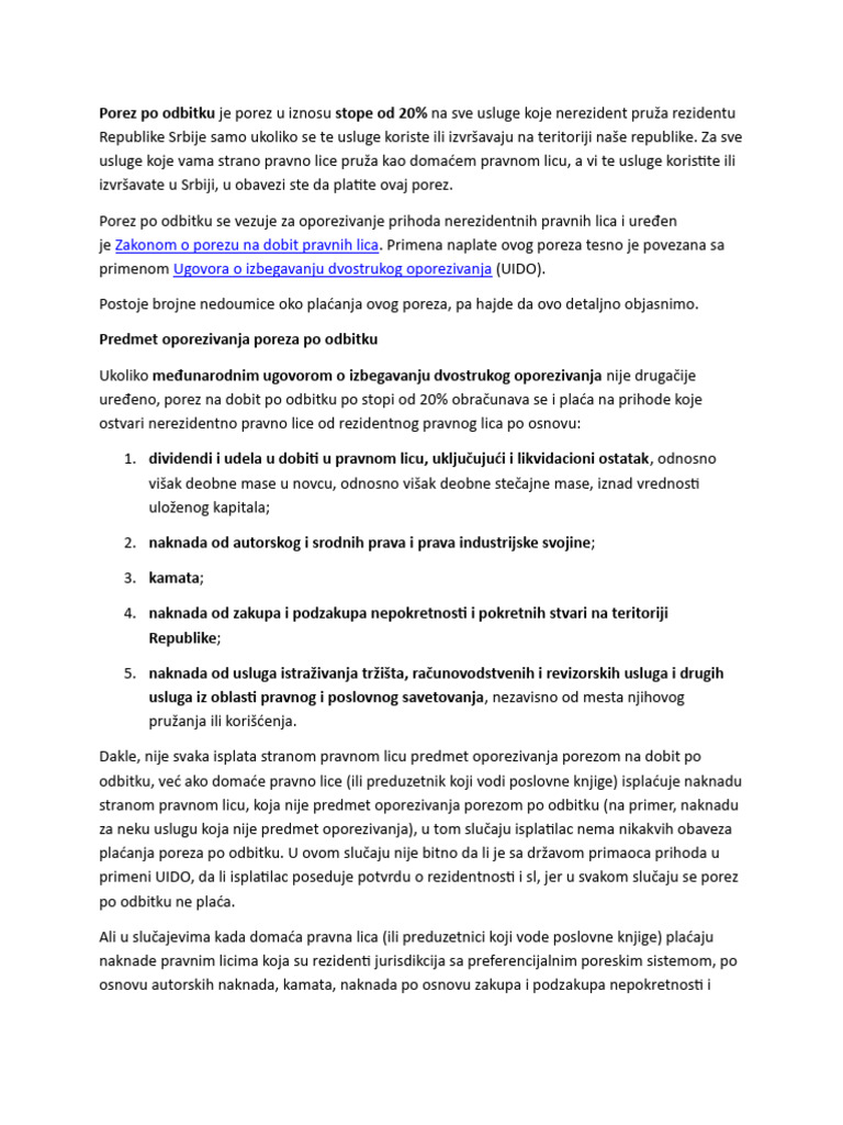 Porez Po Odbitku | PDF