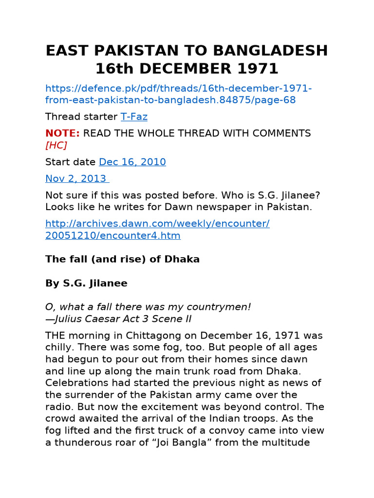 East Pakistan to Bangladesh 16th December 1971 | PDF | Bangladesh