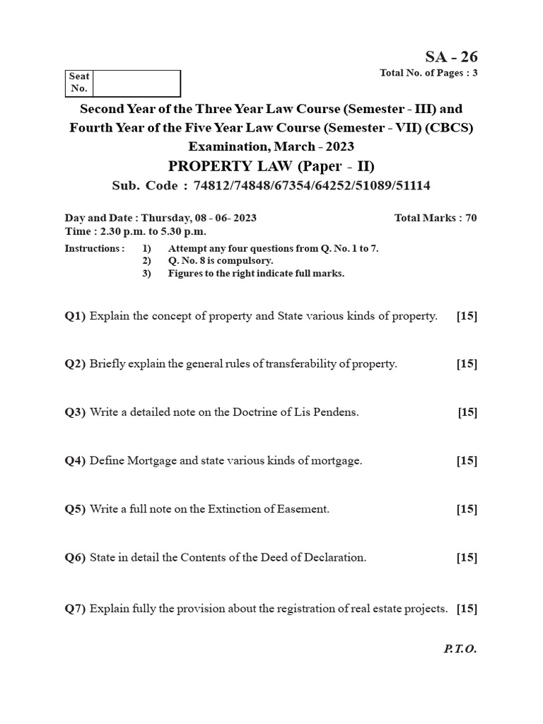 Property Law (Paper - II) - June | PDF | Civil Law (Common Law ...