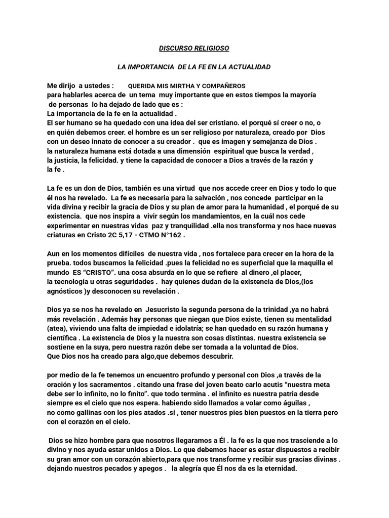 Discurso Religioso | PDF | Fe | Dios