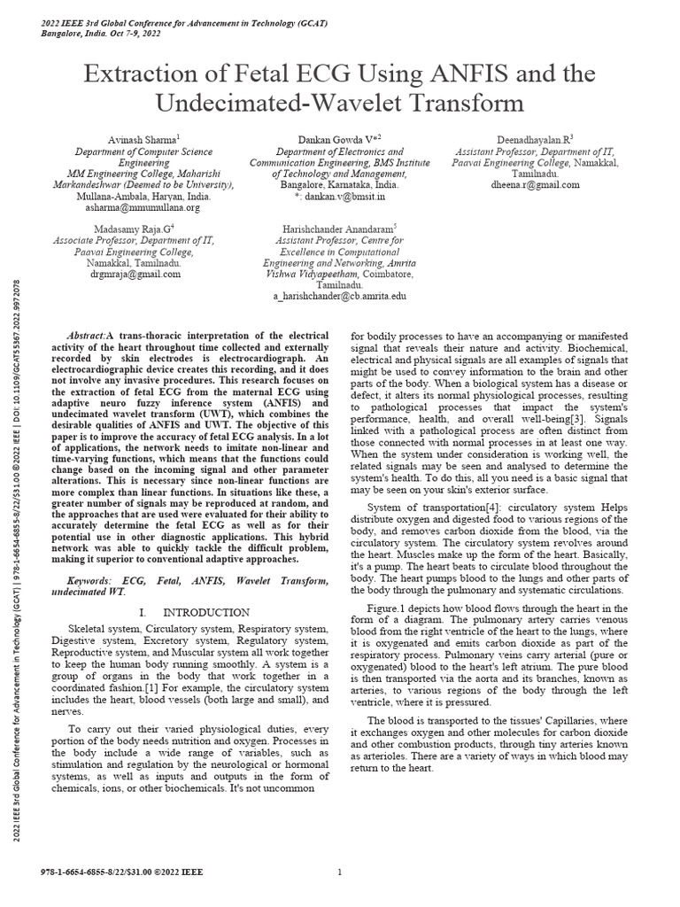 Extraction of Fetal ECG Using ANFIS and The Undecimated-Wavelet Transform | PDF | Circulatory ...