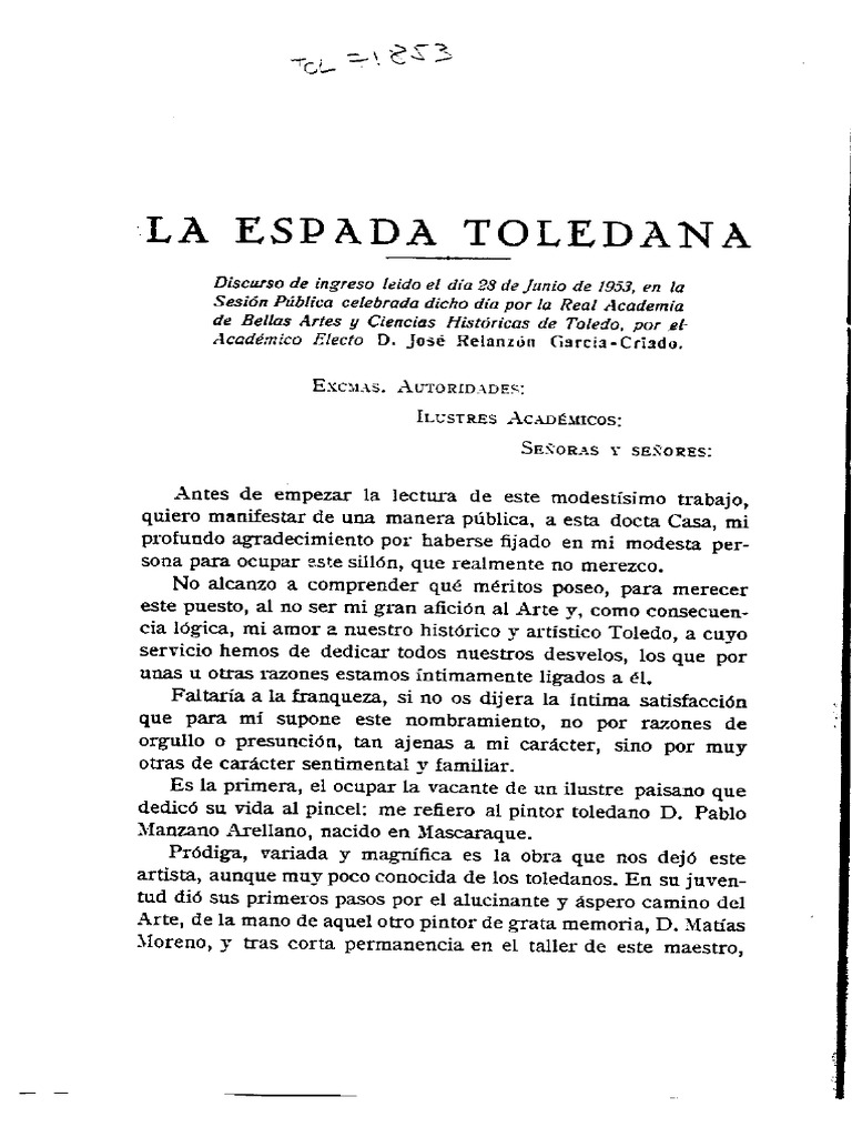 La Espada Toledana. Jose Relanzon Garcia Criado | PDF