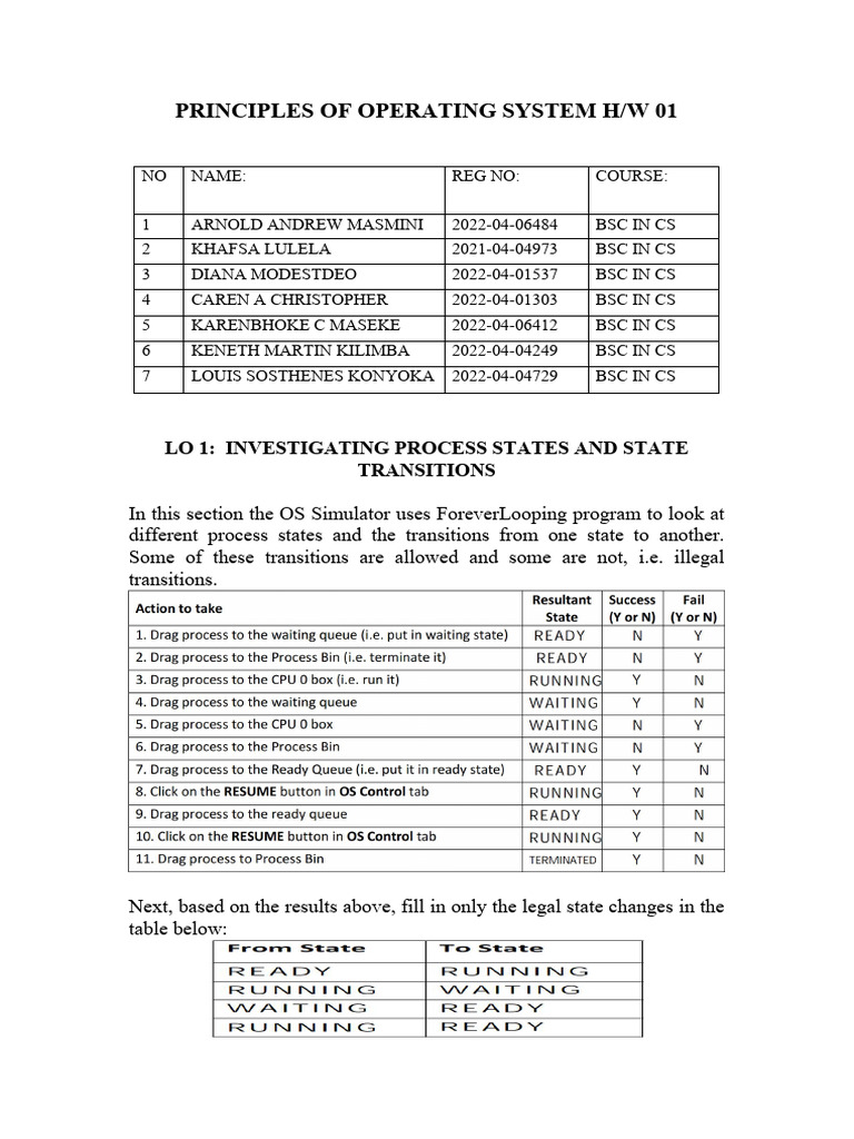 Principles of Operating System Hw 01 | PDF | Operating System ...