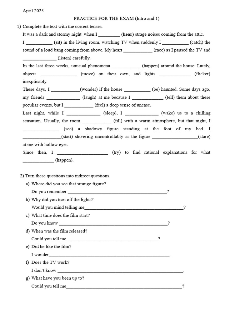 EXAM 1 - Practice For The Exam - 5th Year | PDF