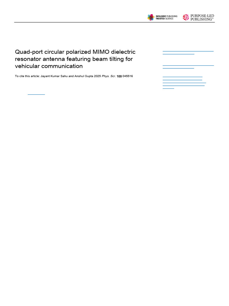 Sahu 2025 Phys. Scr. 100 045516 | PDF | Antenna (Radio) | Mimo