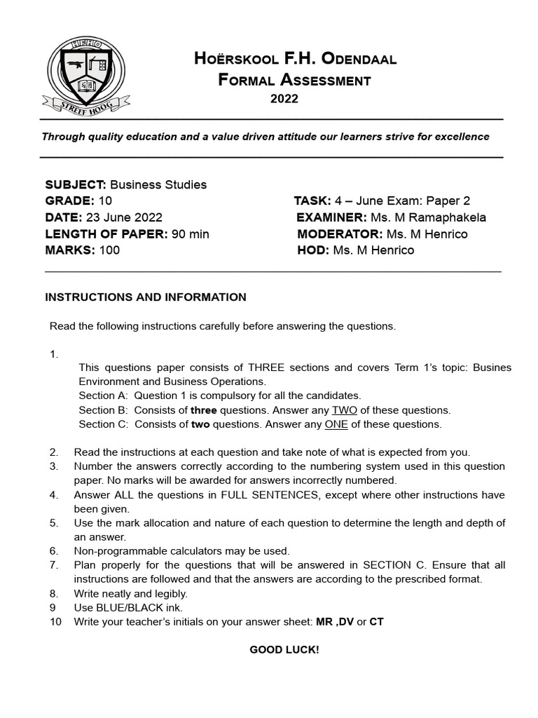GR 10 P2 - JUNE EXAM - 2022 (FINAL) | PDF | Business | Economies