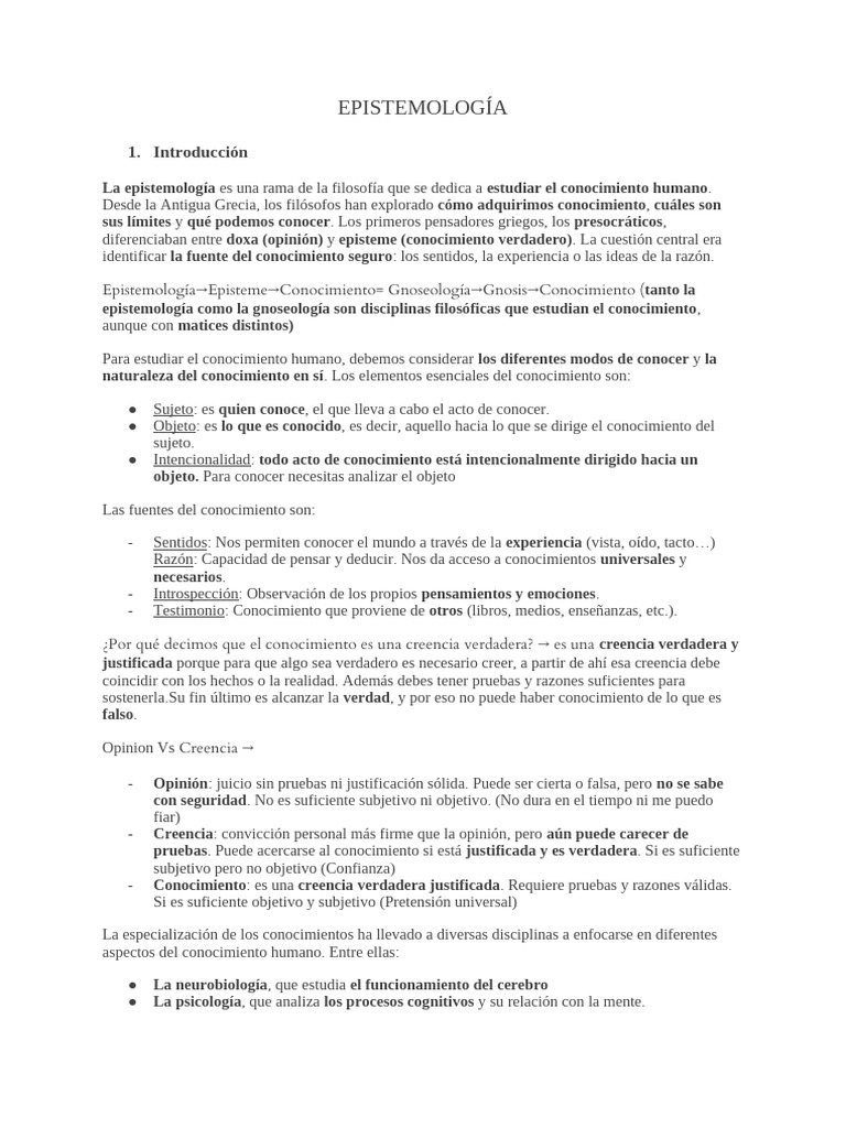 EPISTEMOLOGÍA | PDF | Conocimiento | Verdad