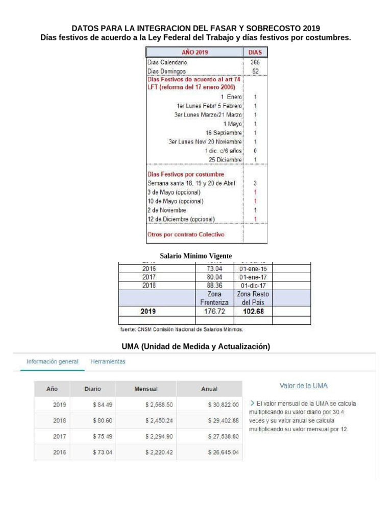 Datos para La Integración Del FASAR y SOBRECOSTO | PDF